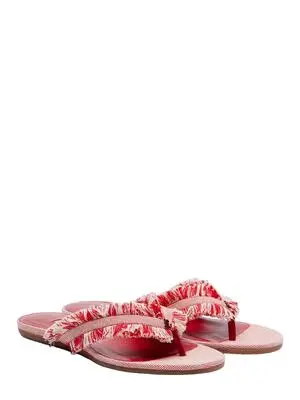 JIMMY CHOO Bay Fringed Canvas Thong Sandals Red