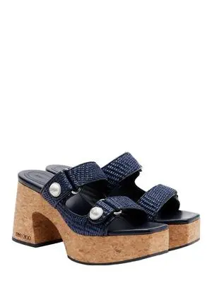 JIMMY CHOO Fayence Raffia-effect Platform Sandals - Blue