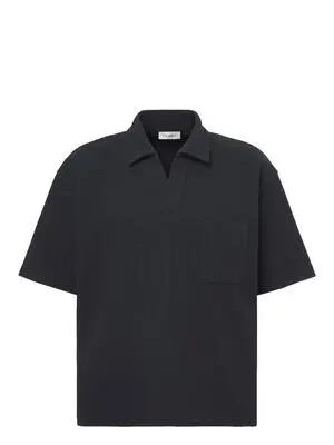 FRAME Textured Cotton-blend Polo Shirt - Blue