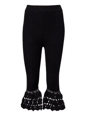 GANNI Crochet-trimmed Ribbed Cotton-blend Capri Pants - Black