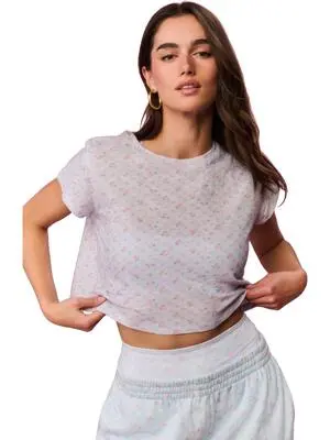 LoveShackFancy Sweetheart Rubin Cropped Tee - Chapparal Blue