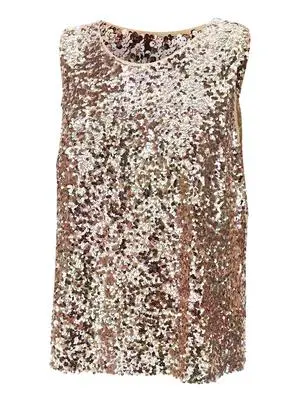 ELENA MIRÒ Sequin Round-neck Top - Gold