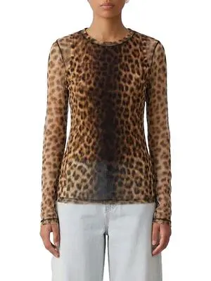 Sportmax Animal Print Jersey And Tulle Long Sleeve Top - Brown