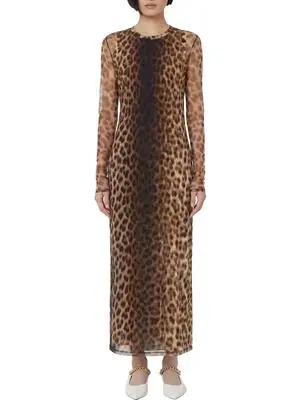 Sportmax Esordio Leopard Print Jersey Midi Dress - Beige