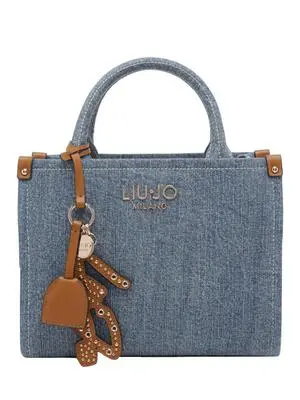 Liu Jo Cotton Denim Bag With Double Handle And Shoulder Strap - White
