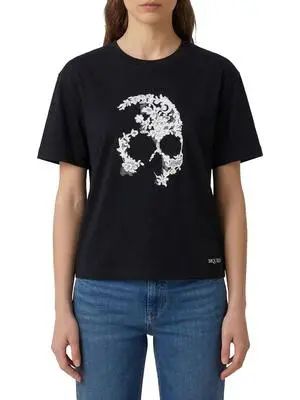 Alexander McQueen T-shirt With Floral Skull Graphic - Black