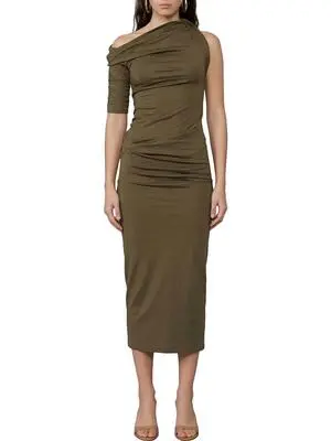 Jacquemus Asymmetrical Gathered Midi Dress - Brown