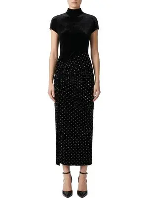 Alaïa Velvet Midi Dress With Rhinestones - Black