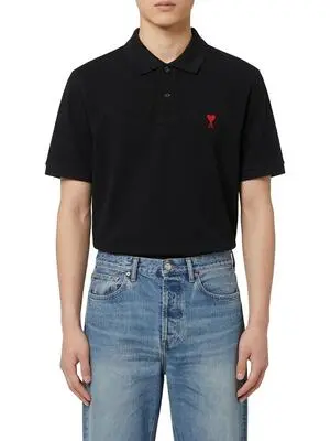 AMI Paris Logo Cotton Polo Shirt - Black