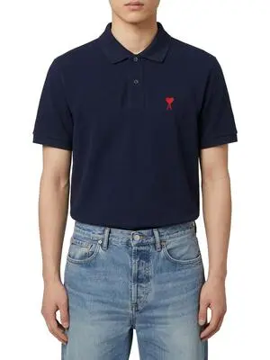 AMI Paris Logo Cotton Polo Shirt - Blue