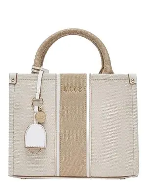 Liu Jo Striped Canvas Top Handle Bag With Charm - Ivory