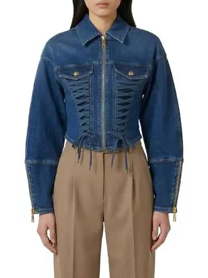 Elisabetta Franchi Denim Bustier Jacket With Lace-up Detail - Blue