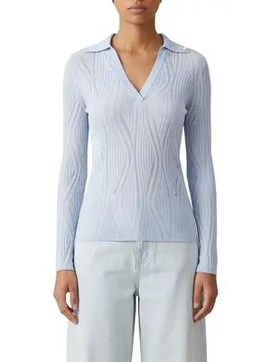 Liu Jo Ribbed Knit Sweater With Collar Detail - Sky