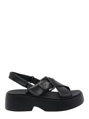 Camper Tasha Leather Platform Slingback Sandals - Black
