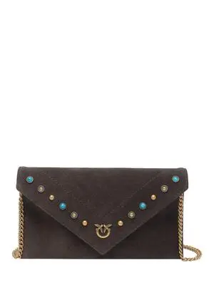 Pinko Suede Mini Bag With Embellishments And Chain Strap - Brown