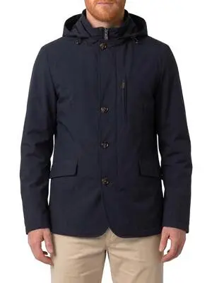 MOORER Single-breasted Technical Fabric Hooded Coat - Blue