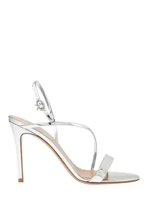 GIANVITO ROSSI Manhattan Laminated Patent Leather Stiletto Sandals - Silver