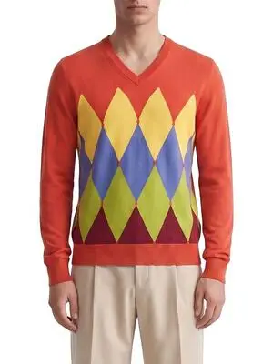 BALLANTYNE Ballantyne Diamond Pattern Cotton And Cashmere Pullover Red