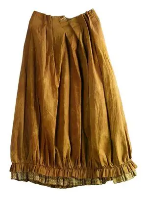 COMMUNS Pleated Skirt With Ruffled Hem - Brown
