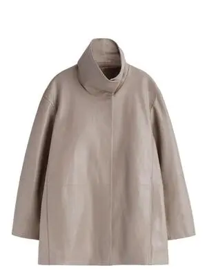 Cos Oversized Leather Bomber Jacket - Beige