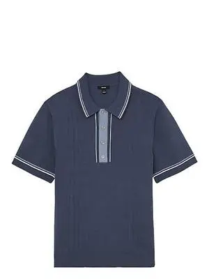 REISS Rothwell Short-sleeved Knitted Polo Shirt - Navy