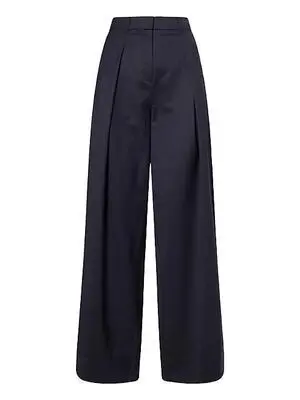 ME+EM Tapered-leg Pleated Wool Trousers - Navy