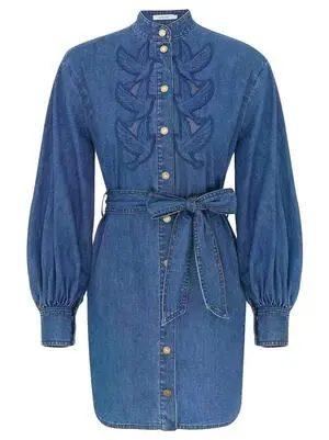 Zimmermann Appliqué Belted Mini Dress - Blue