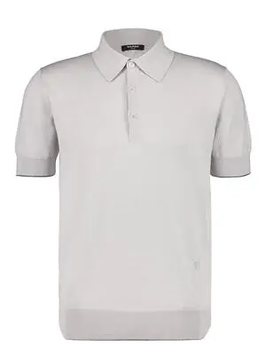 Balmain Polo Regular Fit Cotton Silk Knit - Grey