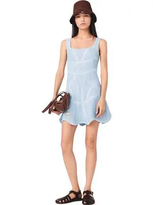 Maje Short Crochet Dress With Scalloped Hem - Blue