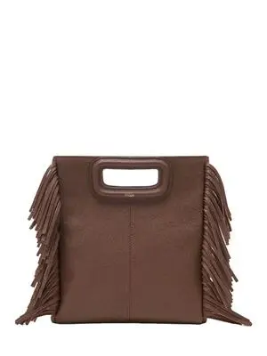 Maje Maje Grained Leather M Bag With Fringe Detail Brown