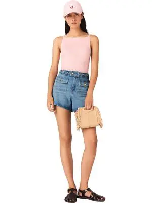 Maje Braided Belt Denim Shorts - Blue