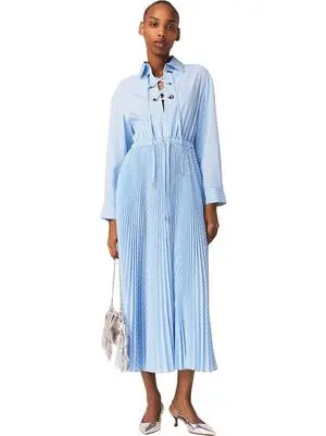 Maje Pleated Maxi Shirt Dress With Eyelet Detail - Blue Sky