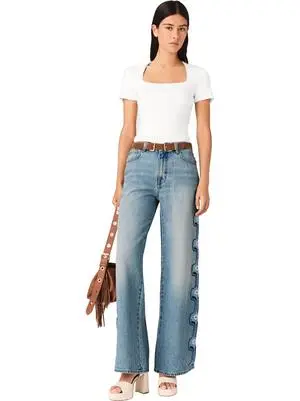 Maje Embroidered Wide-leg Jeans - Blue