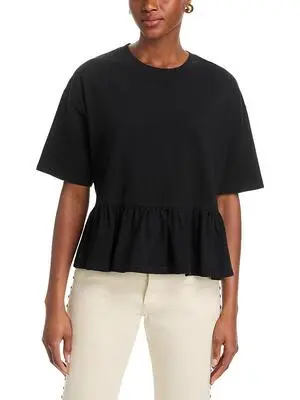 The Great. Oversized Ruffle Tee 100% Cotton - True Black