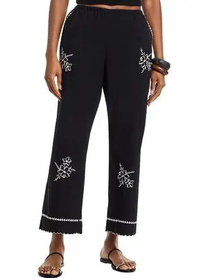 The Great. Embroidered Wide-leg Pants - Black