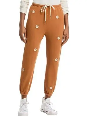 The Great. Flo Daisy Embroidered Sweatpants - Suntan