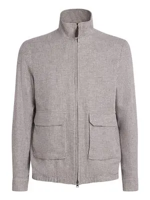 Herno Linen-blend Houndstooth Bomber Jacket - Brown