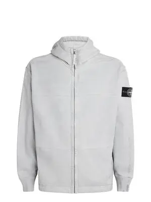 Stone Island Cotton Fleece Laminated Zip Up Hoodie - Blue