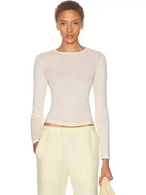 Enza Costa Fine Supima Cotton Long Sleeve Crewneck Top - Flan