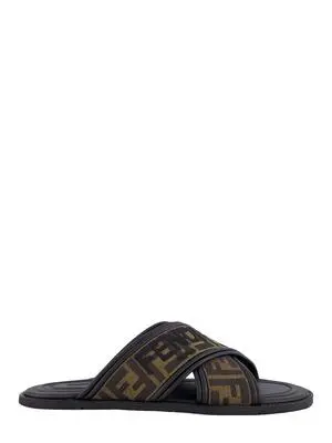 Fendi Ff Jacquard Fabric Slides - Brown