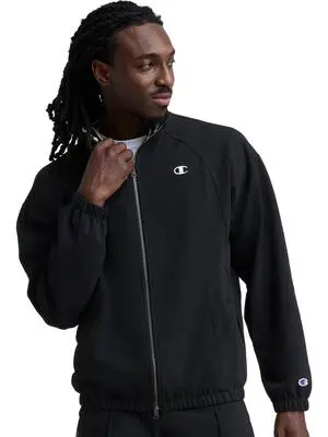 Champion Full Zip Mock Neck With Logo - Black