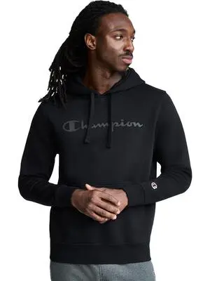 Champion Powerblend Fleece Hoodie With Tonal Script Logo - Black