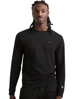 Champion Classic Long Sleeve T-shirt, Embroidered C Logo - Black