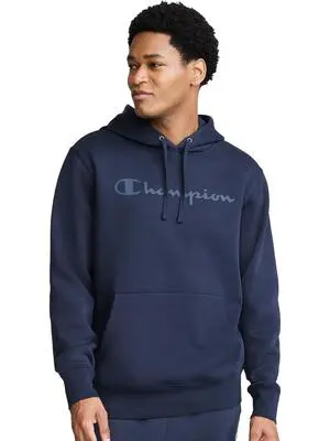Champion Powerblend Hoodie With Tonal Script Logo - Deep Navy