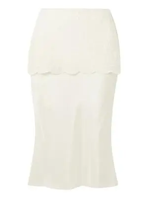 Posse Cove Layered Embroidered Tulle-trimmed Silk-blend Midi Skirt - Neutrals