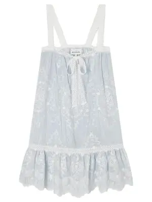 Miguelina Embroidered Silk-blend Voile Mini Dress With Lace Trim - Blue