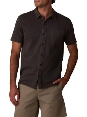 THE NORMAL BRAND Normal Short Sleeve Cotton Jersey Button-up Shirt Shadow