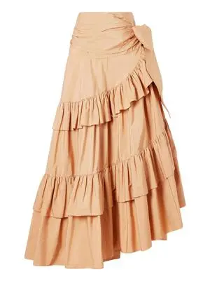 Chloé Bow Detailed Ruffled Midi Skirt Beige