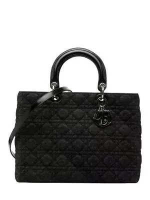 Dior 1999 Large Denim Cannage Lady Satchel - Black