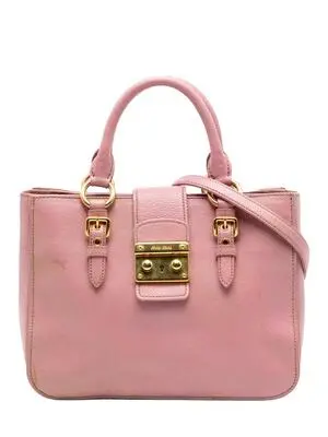 Miu Miu Goatskin Madras Satchel Pink